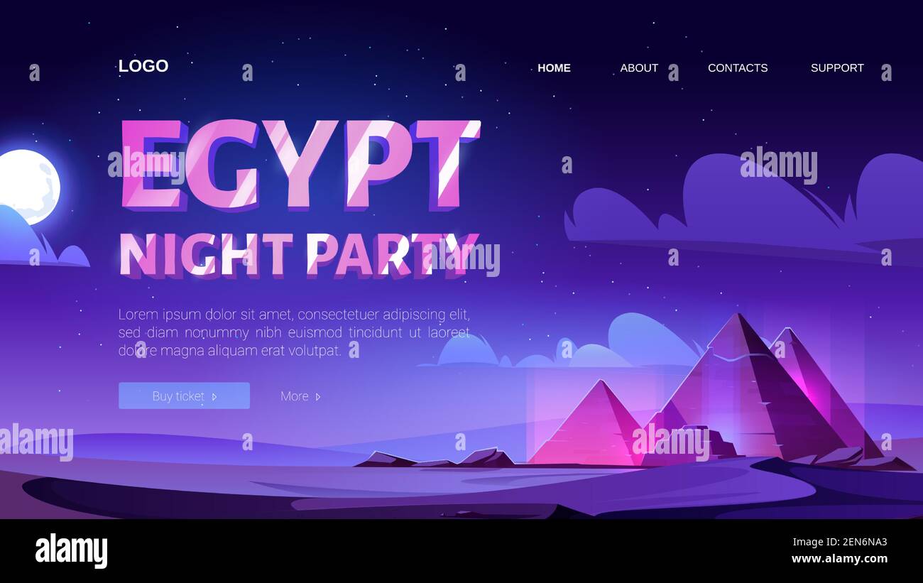 Egypt night party banner. Vector landing page of nightlife event with ...