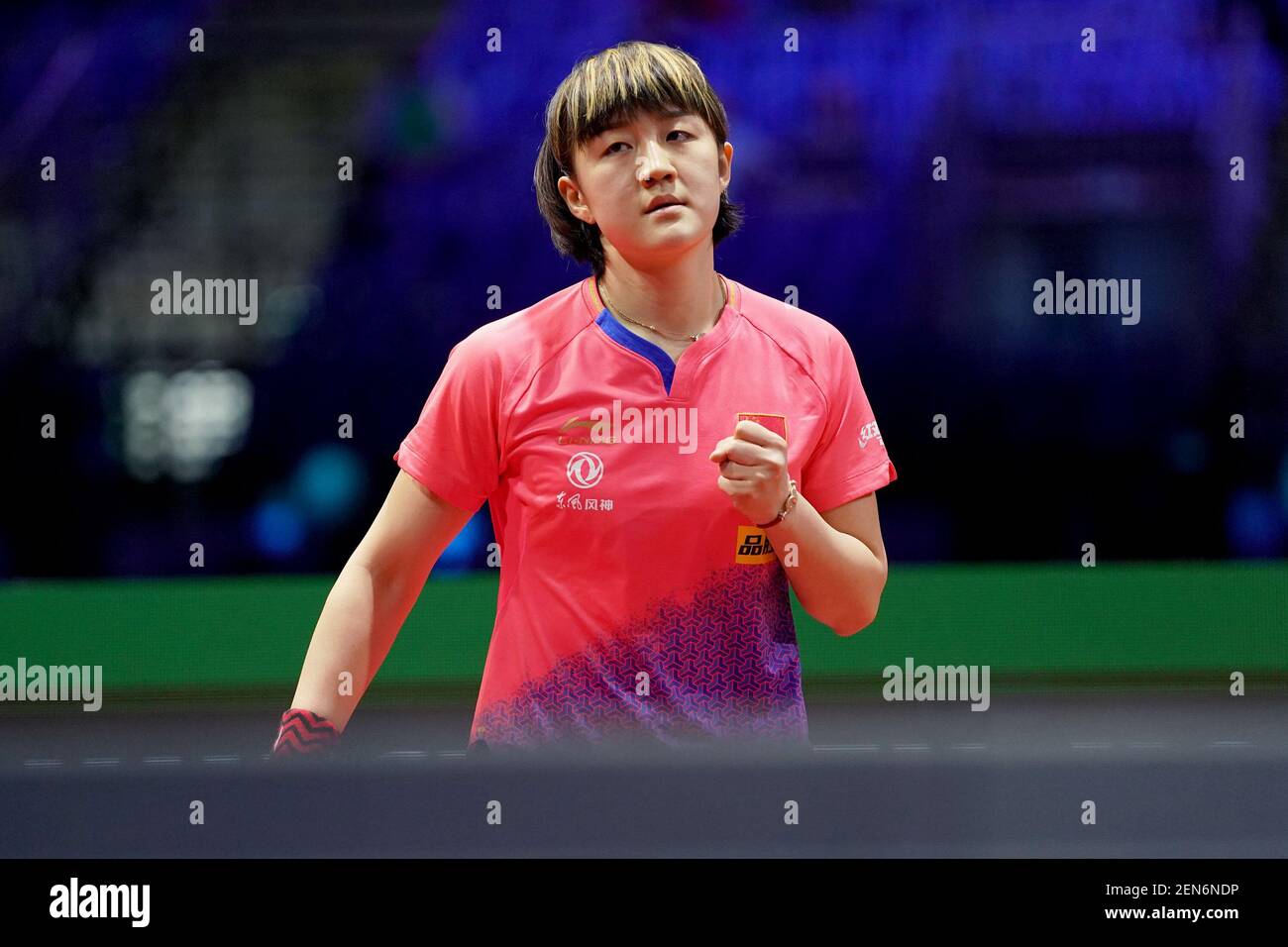 Chen Meng of China celebrates after scoring against Liu Shiwen of China ...