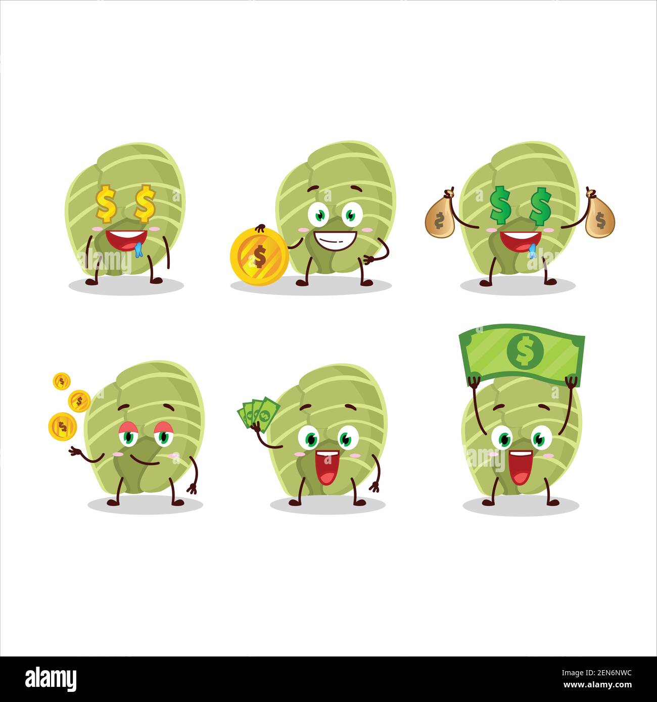 White cabbage cartoon character with cute emoticon bring money. Vector ...