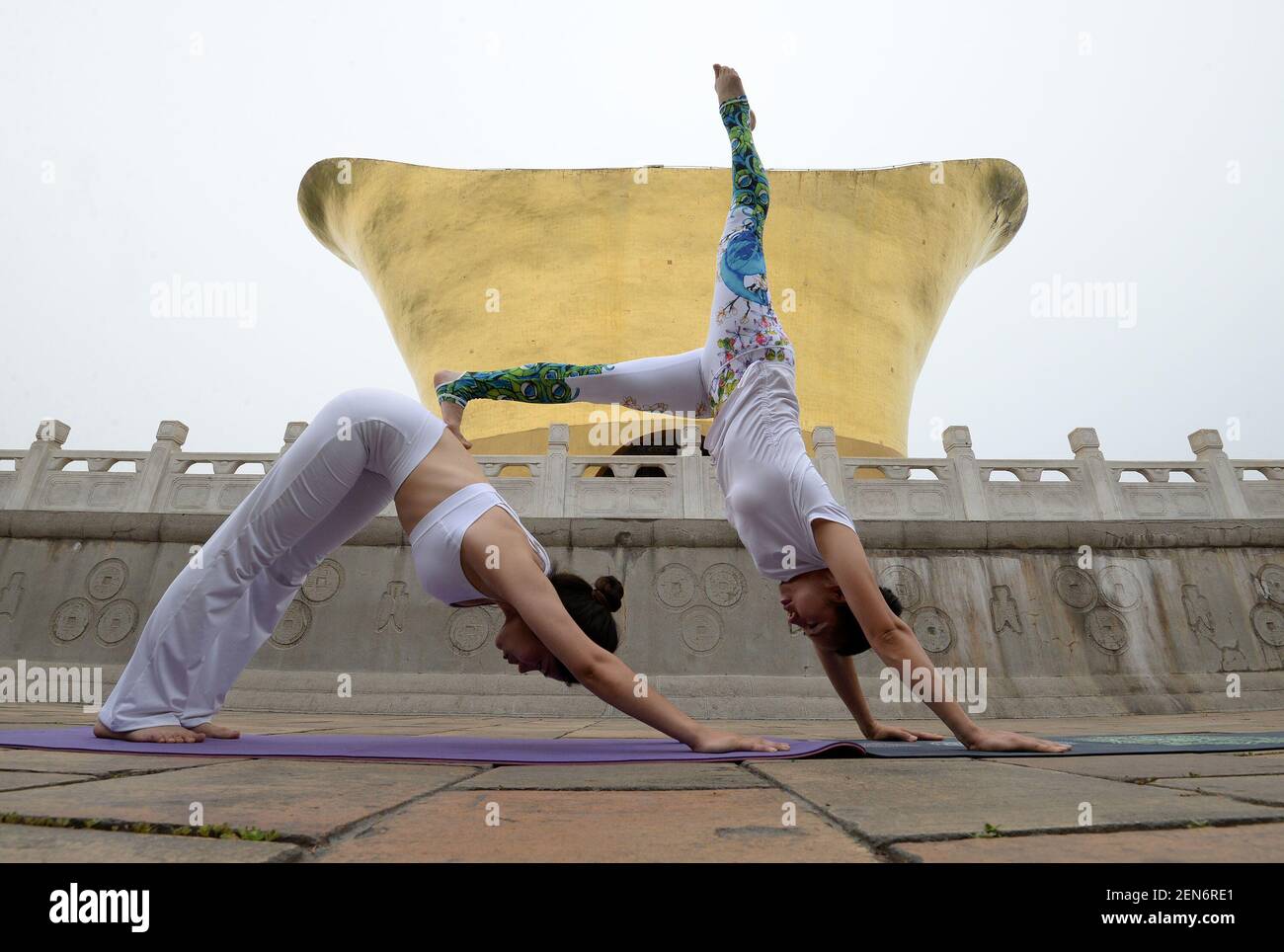 Hebei, China - June 20 2019:Yoga enthusiasts from the fengfeng mining ...