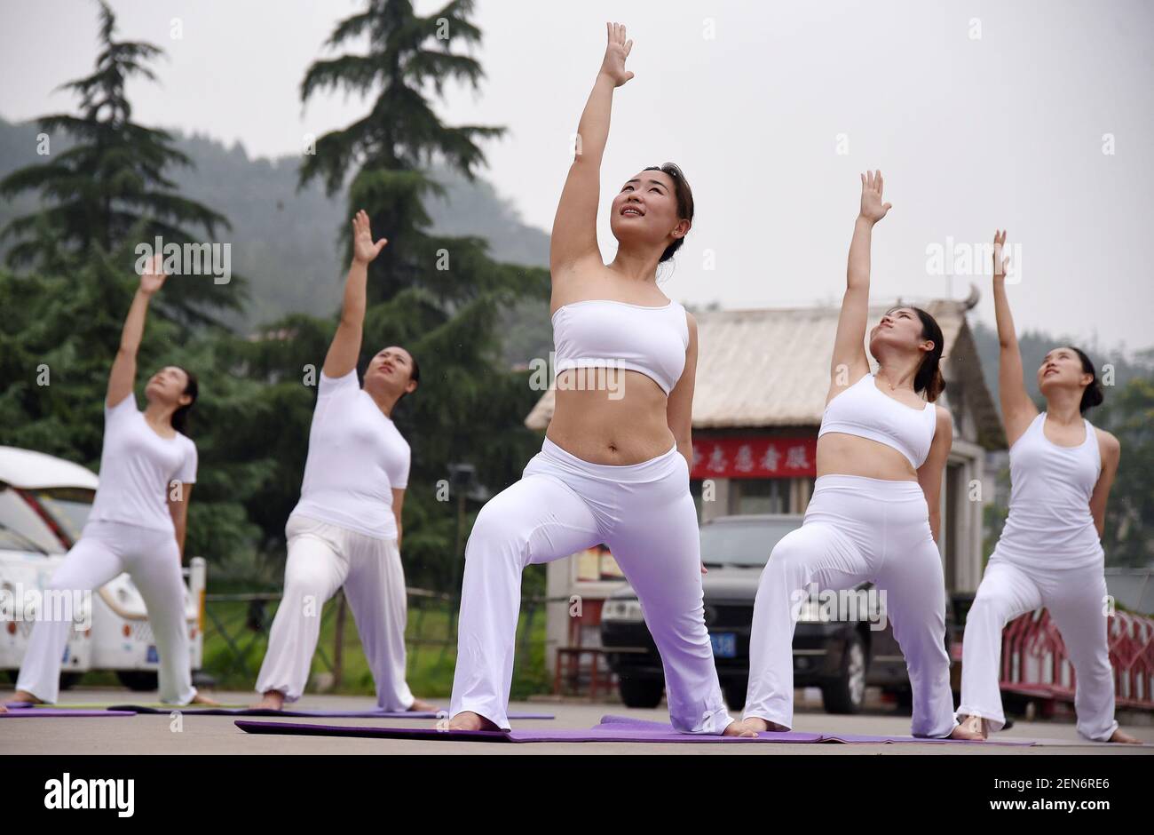 Hebei, China - June 20 2019:Yoga enthusiasts from the fengfeng mining ...