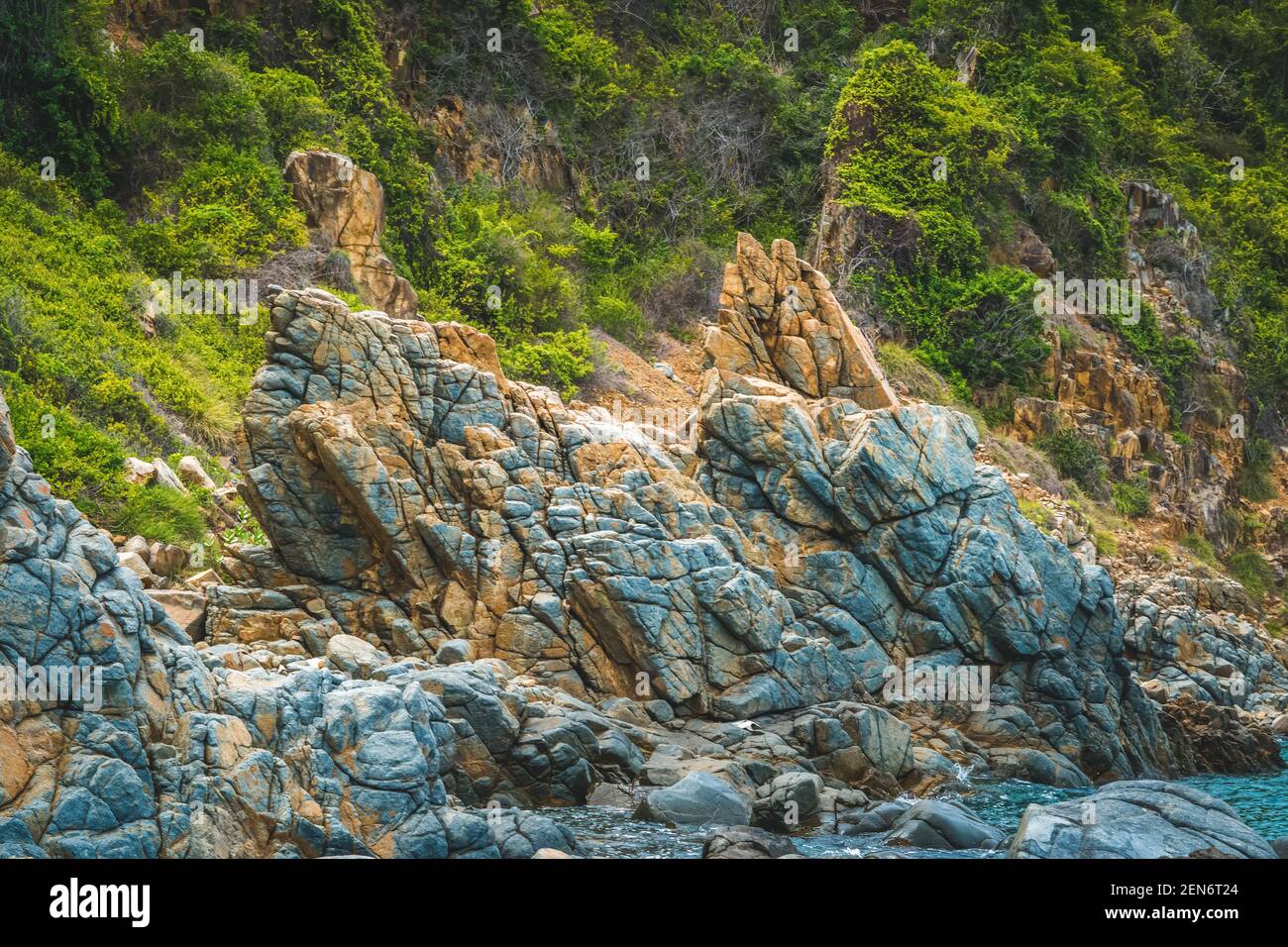 Natural background panorama edged shabby sea cliff mountain island ...