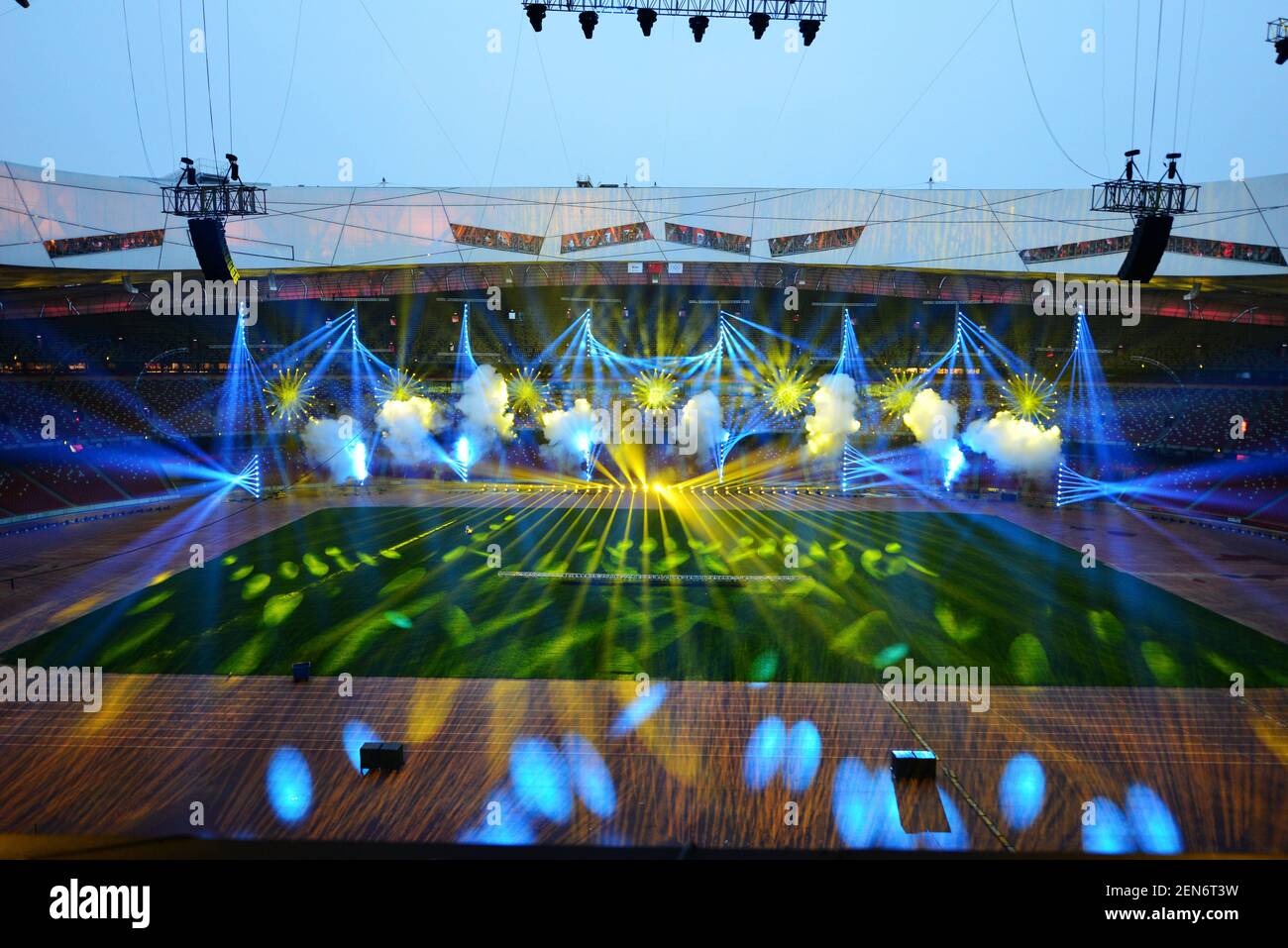 Beijing, China - June 20 2019:The magnificent light show at the bird's ...