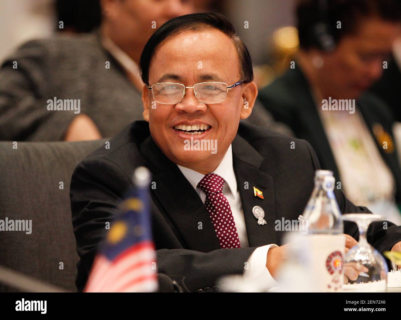 Myanmar Union Minister for International Cooperation U Kyaw Tin attends for a group photo during ...