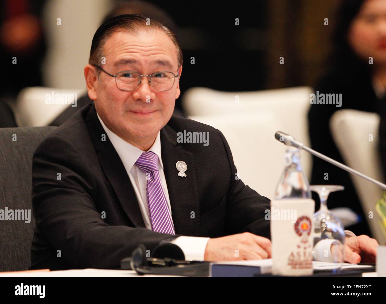 Philippine Foreign Affairs Secretary Teodoro Locsin attends for a group ...