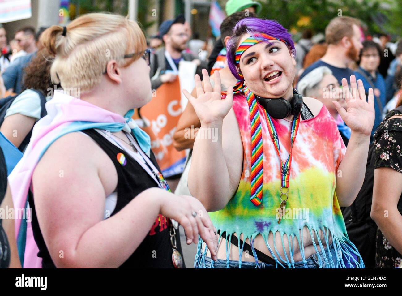 Members of the transgender talk to each other during the Trans march ...