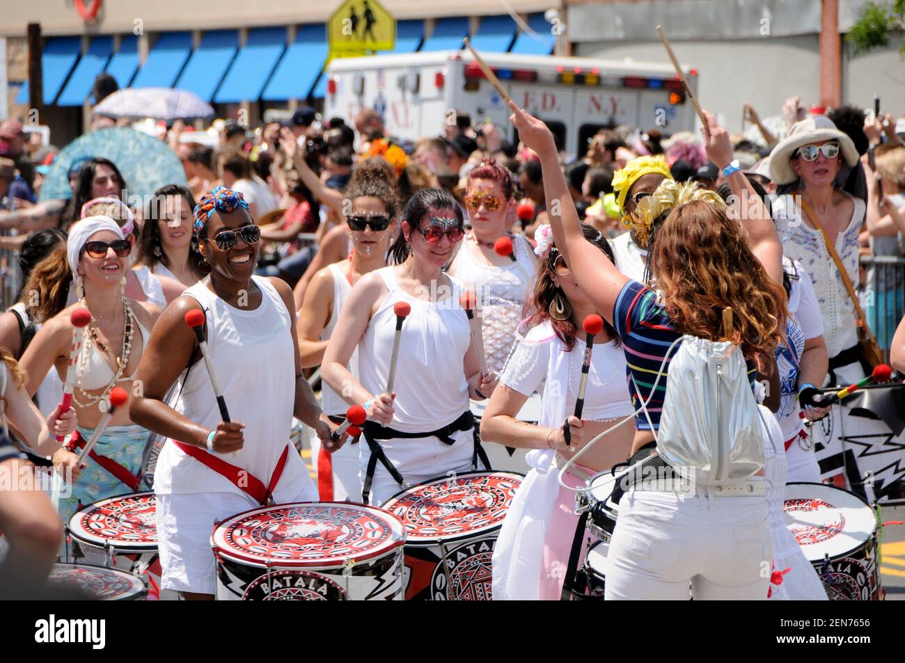 Parade participants play drums during the Event. The 37th Annual ...