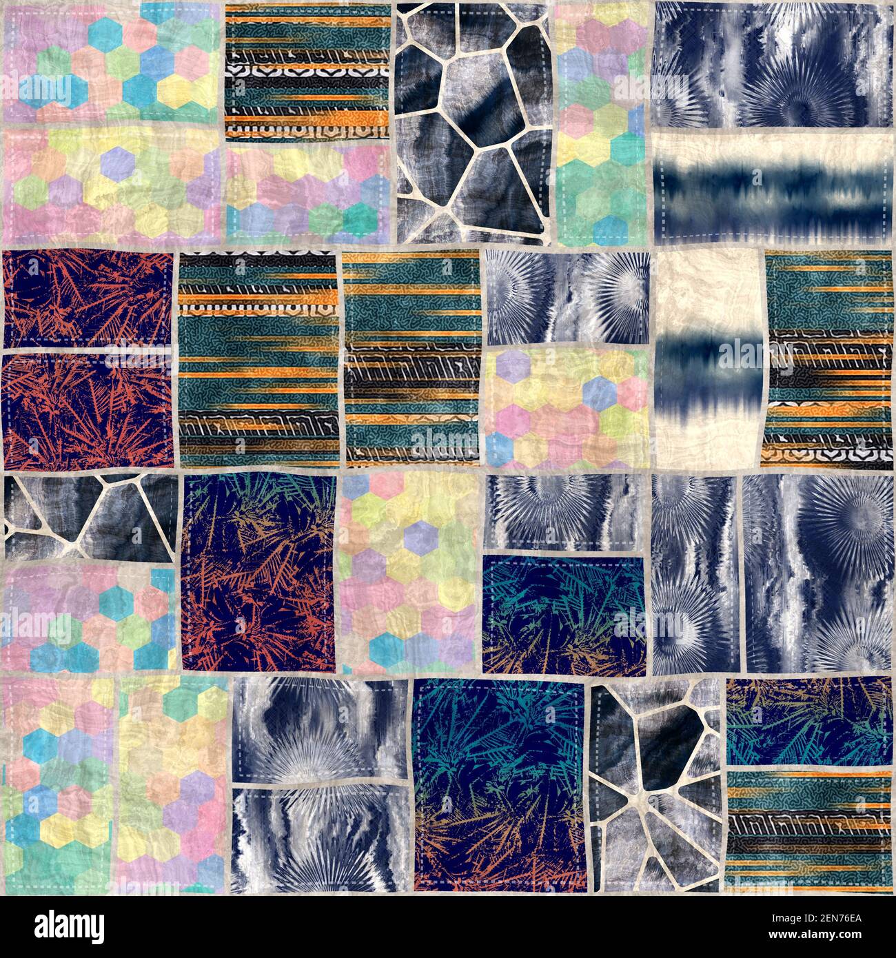 Seamless patchwork collage mix quilt pattern print Stock Photo - Alamy