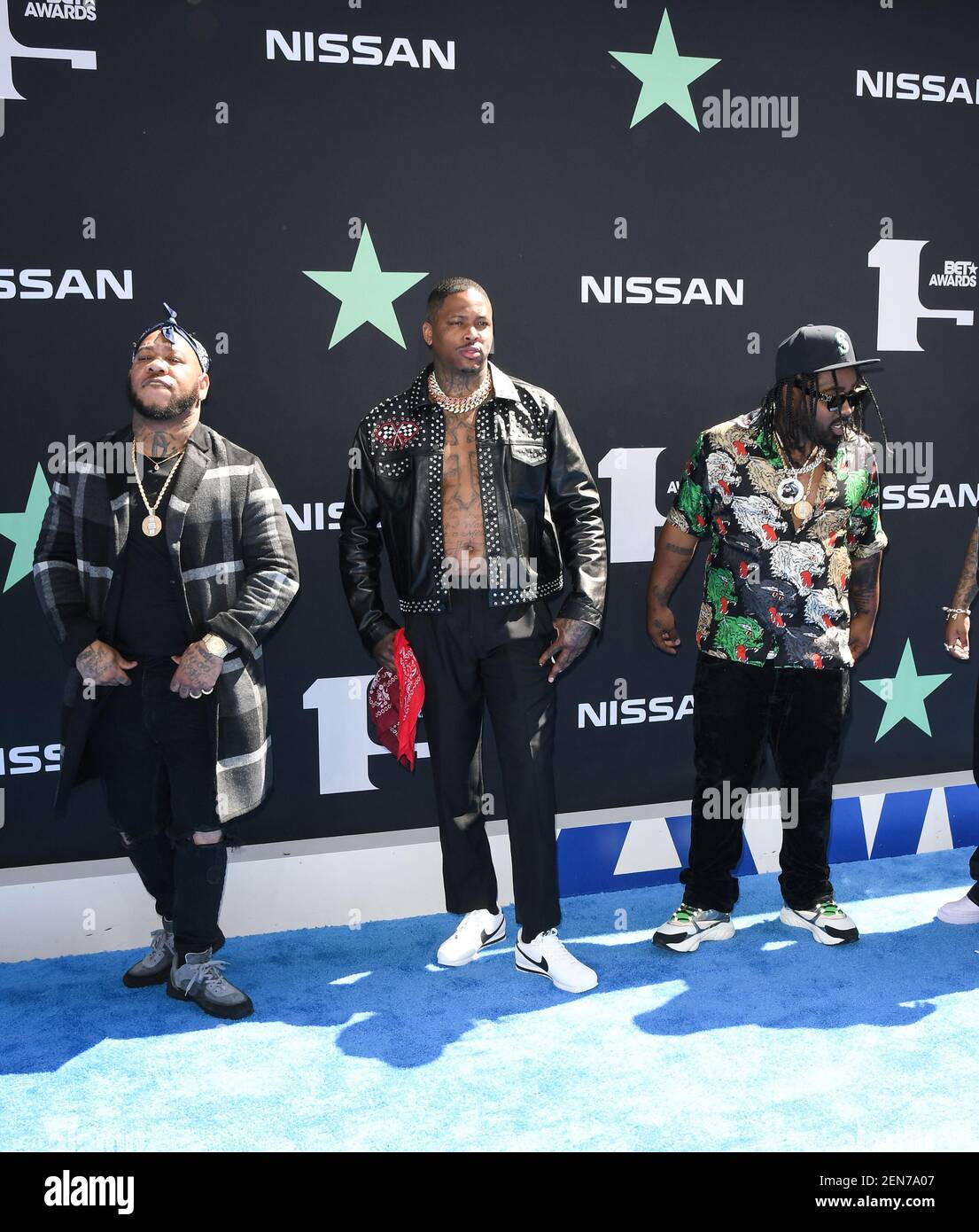 YG (C) and guests at the 2019 BET Awards held at Microsoft Theater on ...