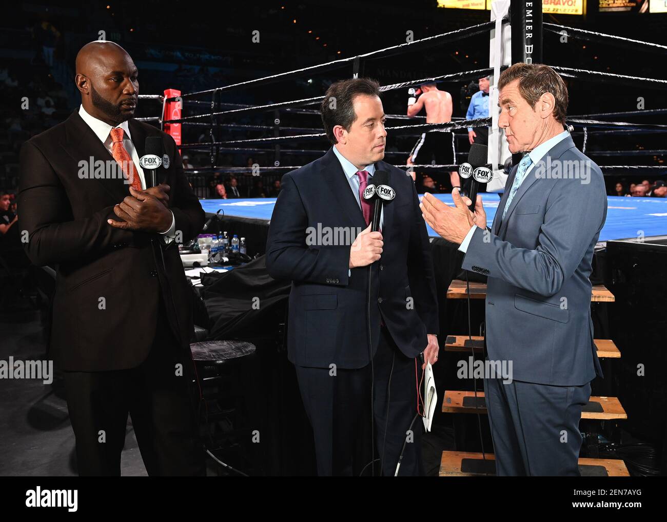 LAS VEGAS - JUNE 23: Lennox Lewis, Kenny Albert and Joe Goossen at Fox ...