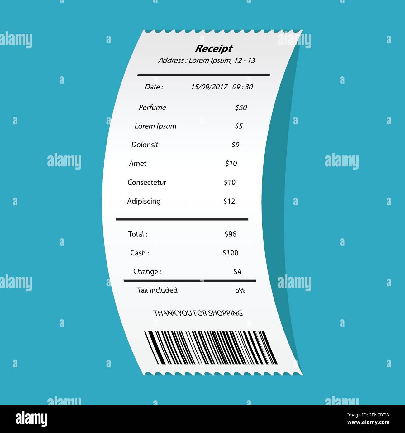 cosmetic receipt printed template, paper financial check. vector ...