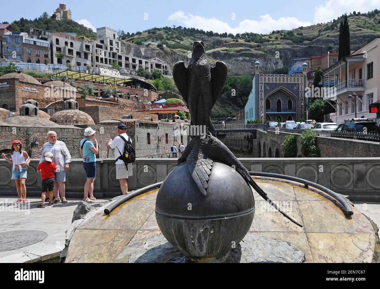 Political situation in Georgia. Tbilisi scenery. Monument to Sokol ...