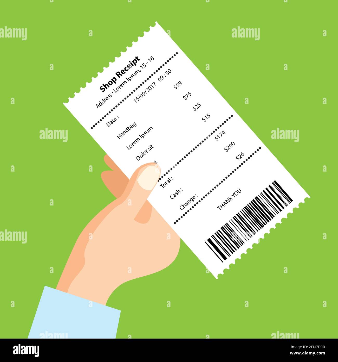 hand bag receipt printed template, paper financial check. vector ...
