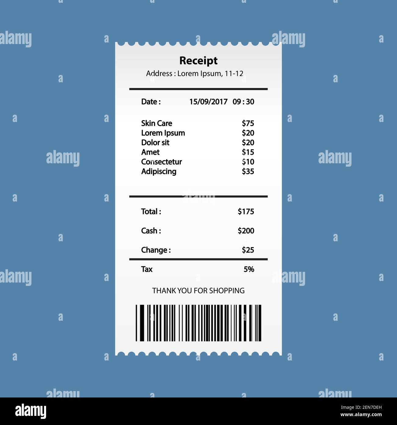 skin care receipt printed template, paper financial check. vector ...