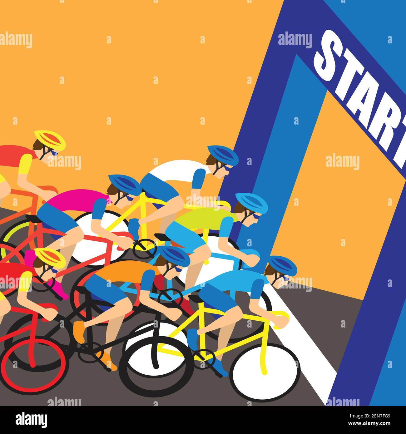 group of cyclist at professional race for bike rally event. vector ...