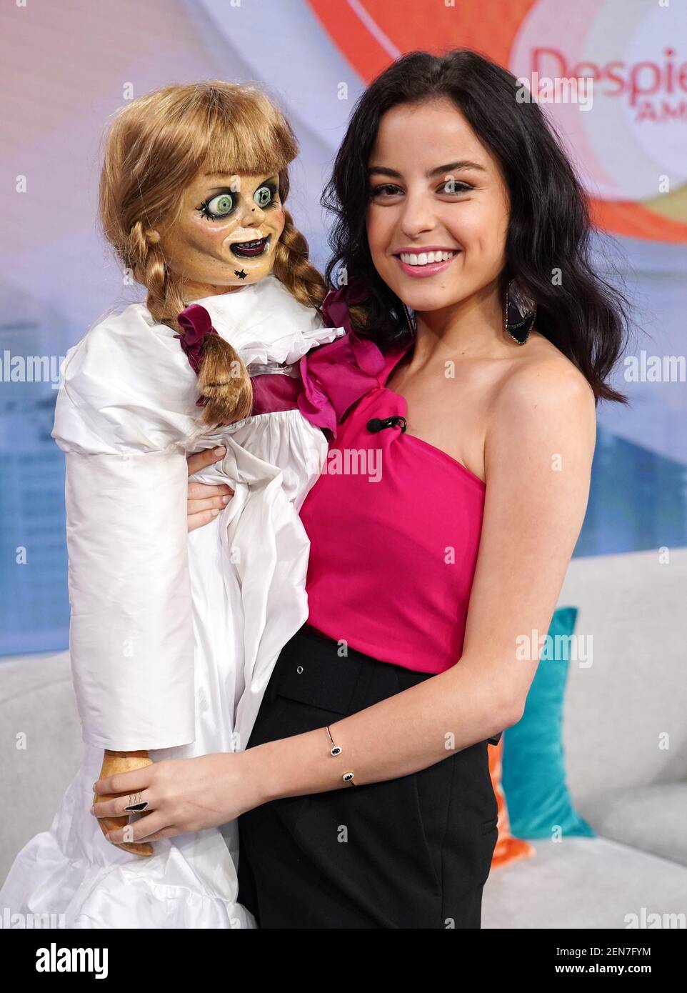 MIAMI, FL - JUN 25: Annabelle the evil doll and actress Katie Sarife ...