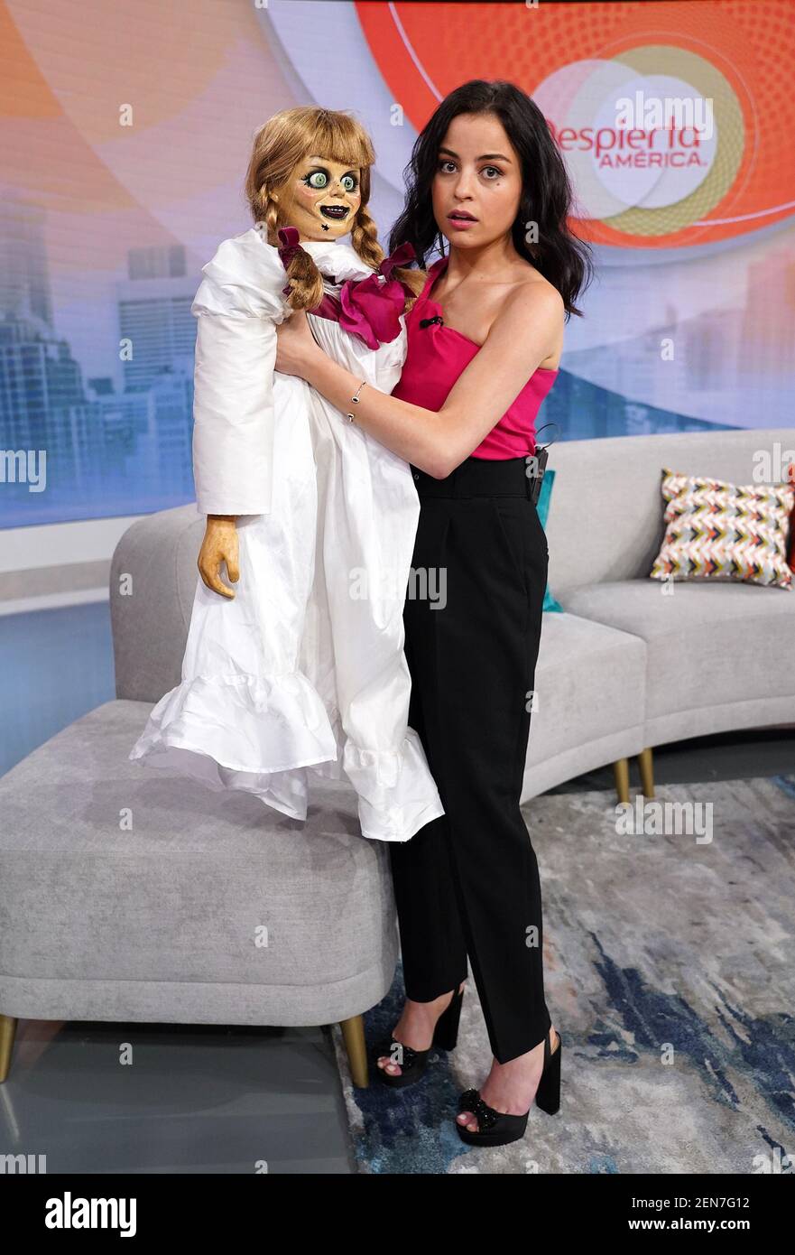 MIAMI, FL - JUN 25: Annabelle the evil doll and actress Katie Sarife ...