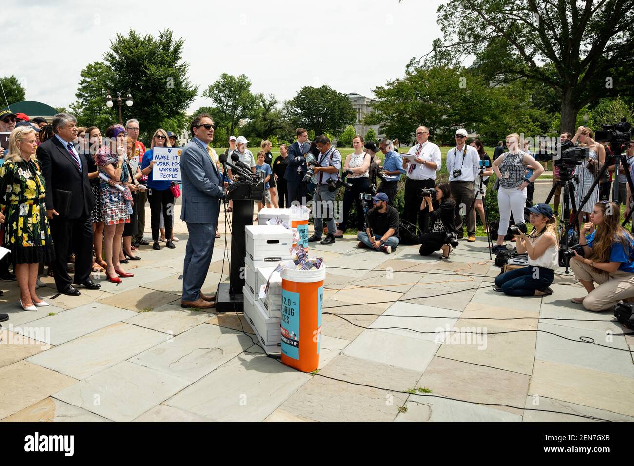 U.S. Representative Andy Levin (D-MI) speaking at a rally against the ...