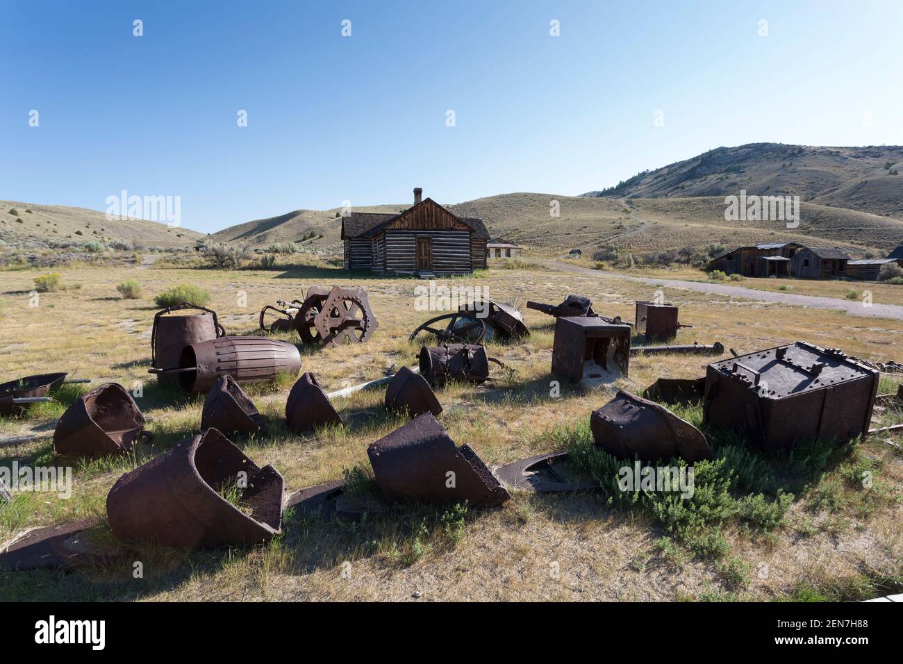 A variety of vintage mining implements are scattered in the ghost town ...