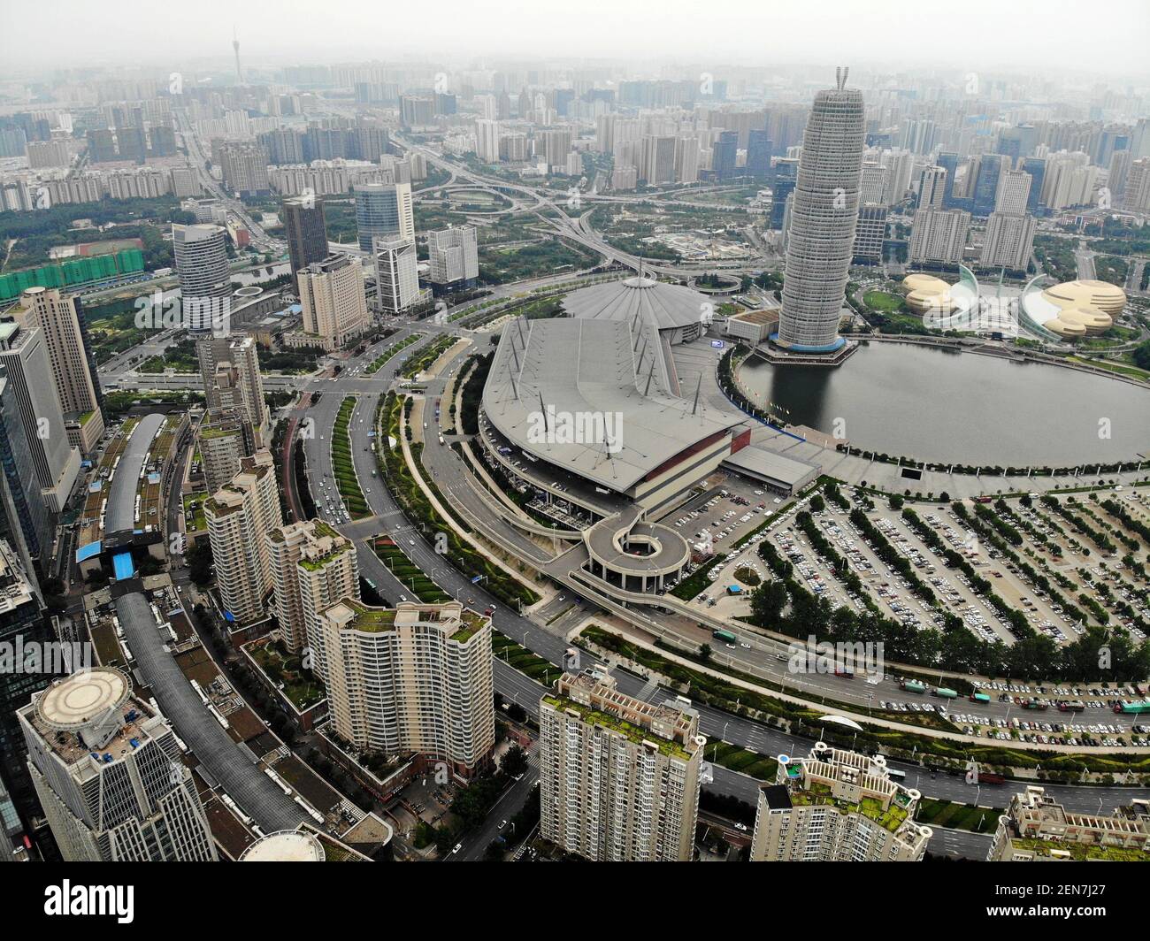 Henan, China - June 24 2019: Aerial photo shows the high-rise buildings ...