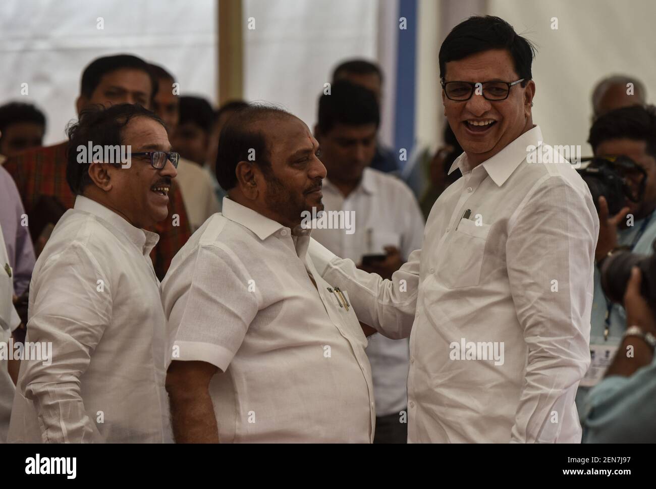 MUMBAI, INDIA - JUNE 25: Shiv Sena leader Ramdas Kadam and Congress ...