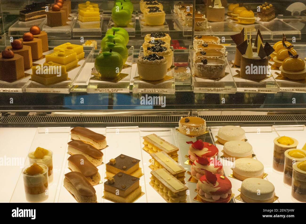 European-style cakes displayed for sale at a patisserie in Emporium, an ...