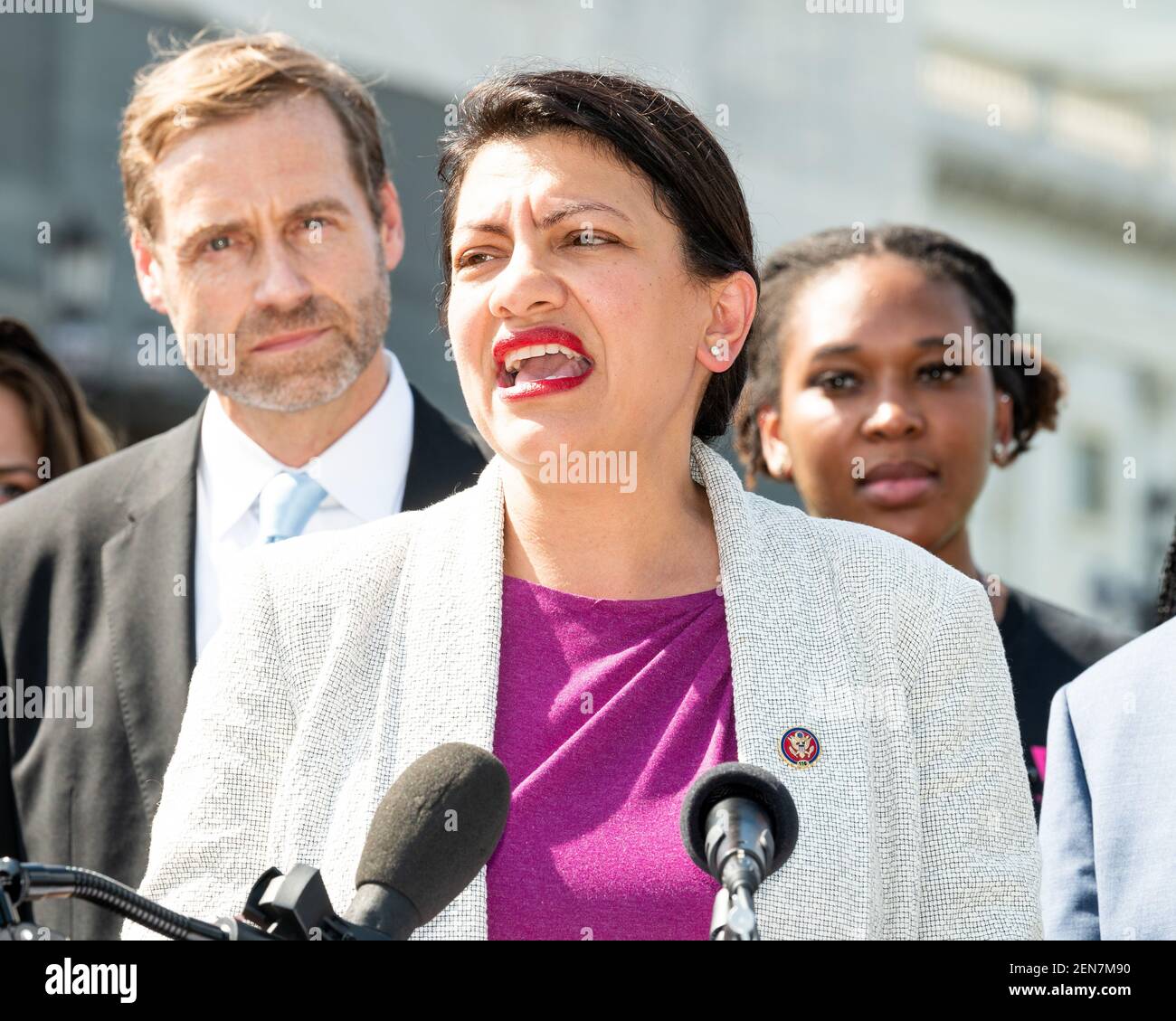 U.S. Representative Rashida Tlaib (D-MI) speaking at an event to ...
