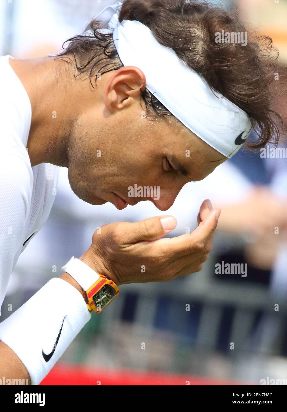 Rafael Nadal between games at the Aspall Tennis Classic - an annual Pre ...