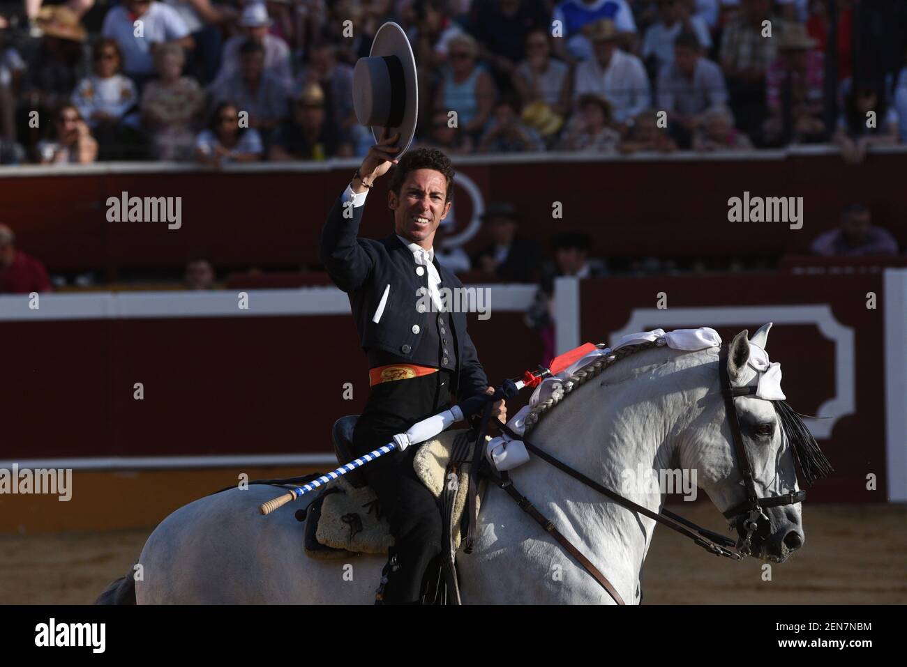 Leonardo Hernández, a Spanish matador on horseback, is seen during a ...