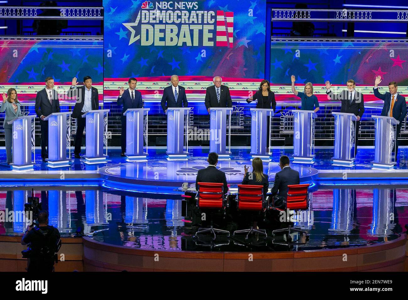 Democratic presidential candidates on stage during the second night of ...