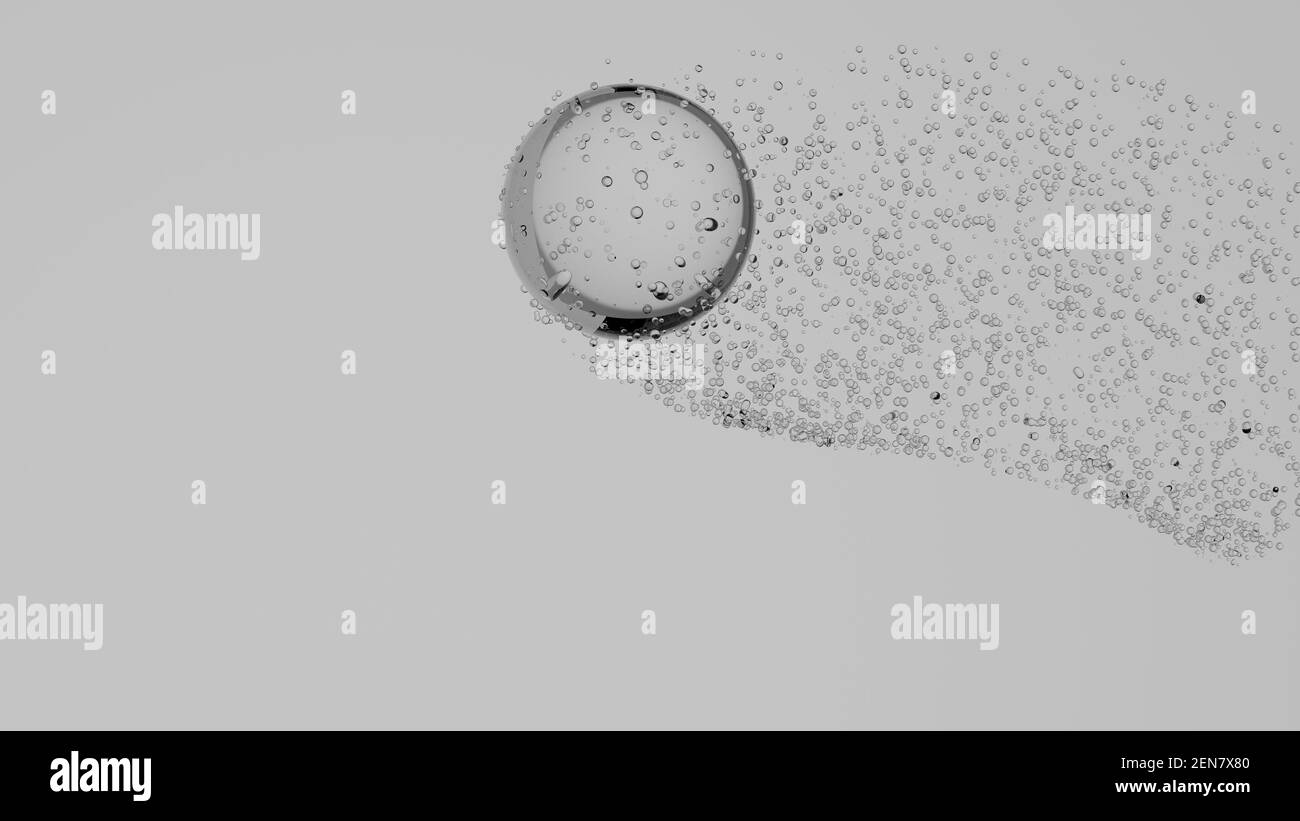 3D illustration of a glass sphere and lots of water bubbles isolated on ...