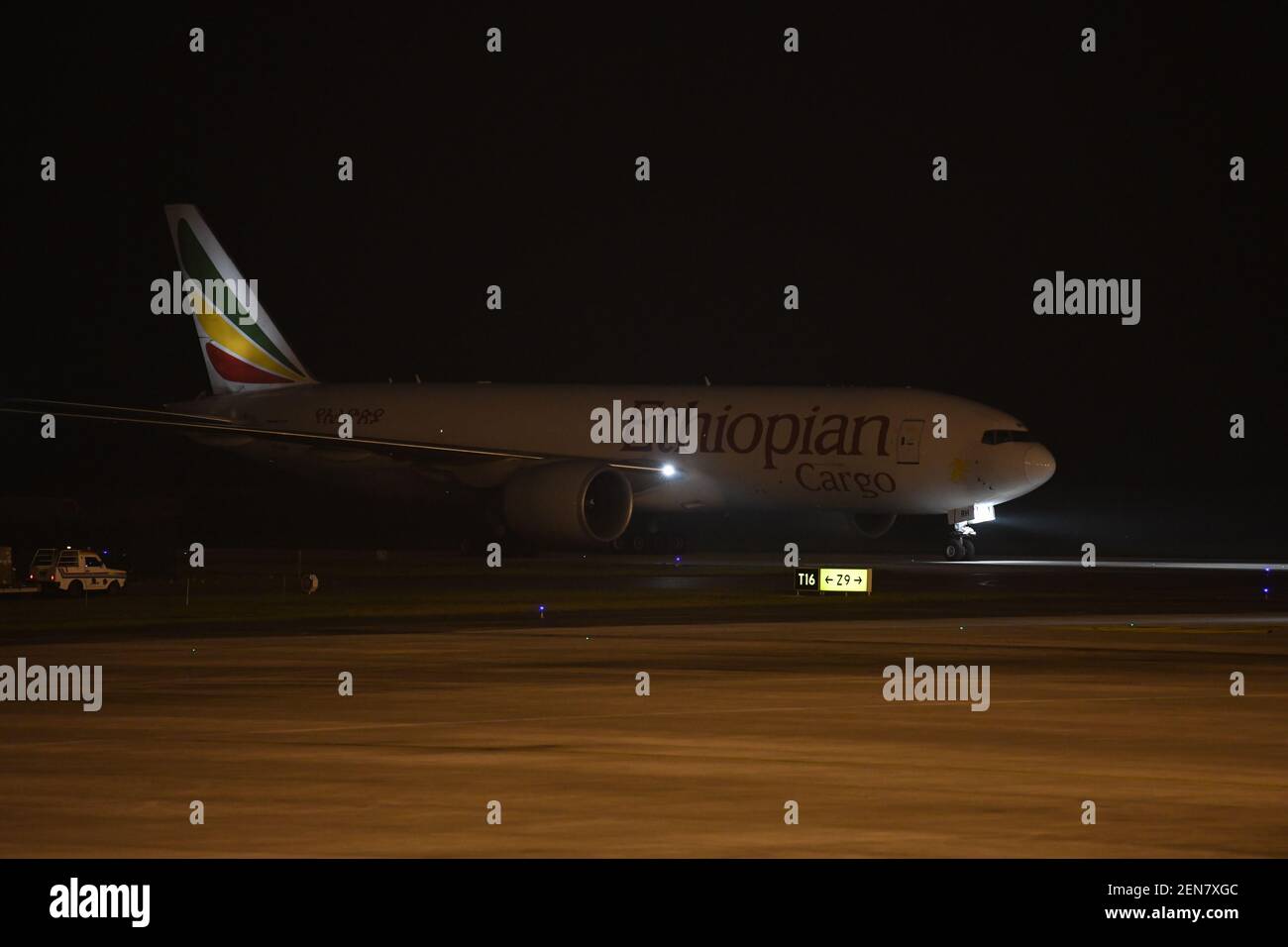A Boeing 777-200F cargo plane of Ethiopian Airlines is parked at the Chongqing Jiangbei ...