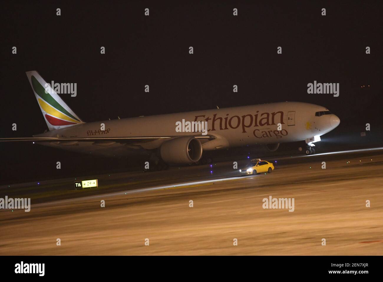 A Boeing 777-200F cargo plane of Ethiopian Airlines is parked at the Chongqing Jiangbei ...