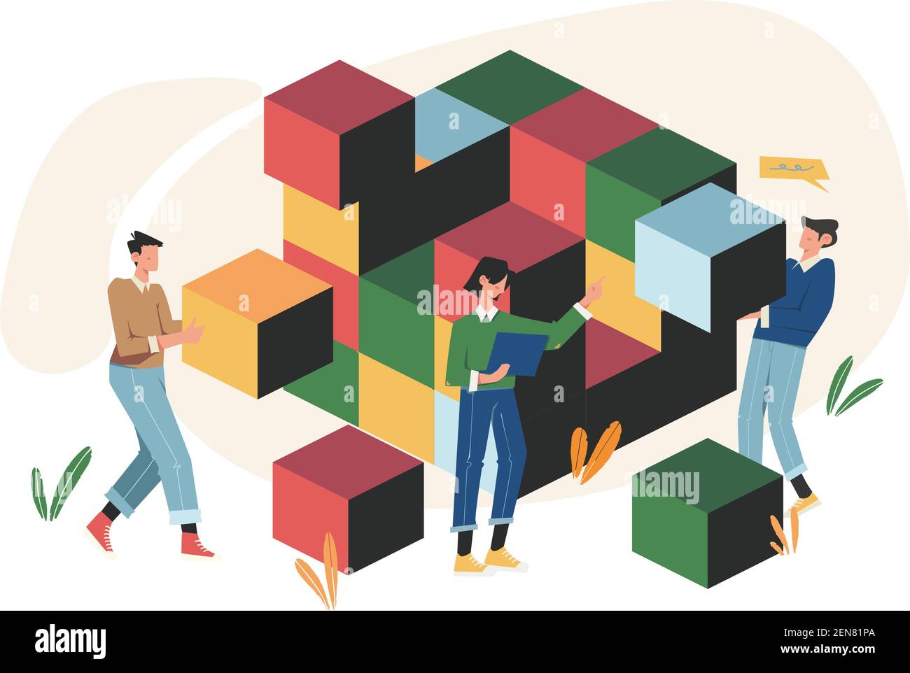 Teamwork connecting puzzle blocks elements Stock Vector Image & Art - Alamy