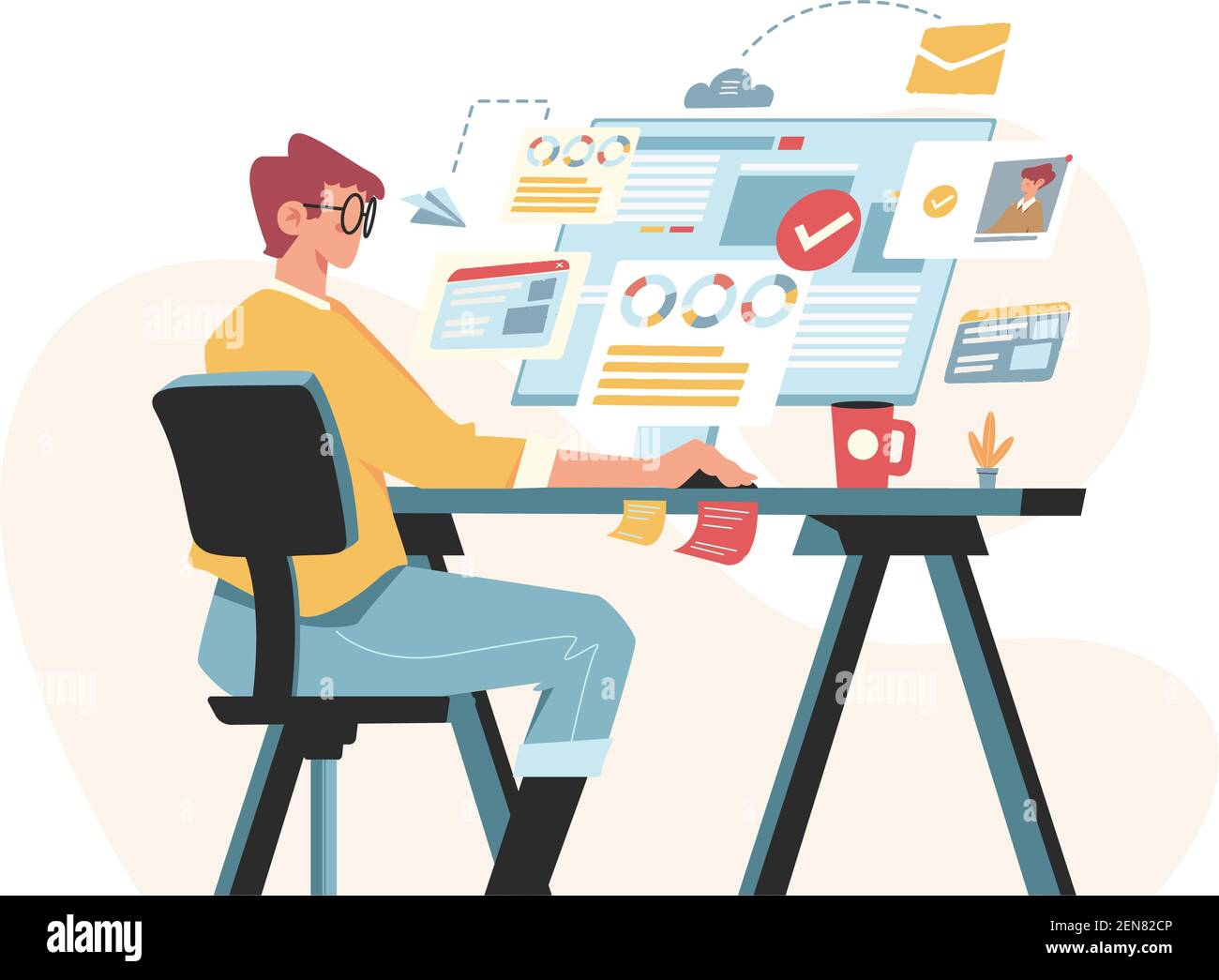 Worker and computer Stock Vector Images - Alamy