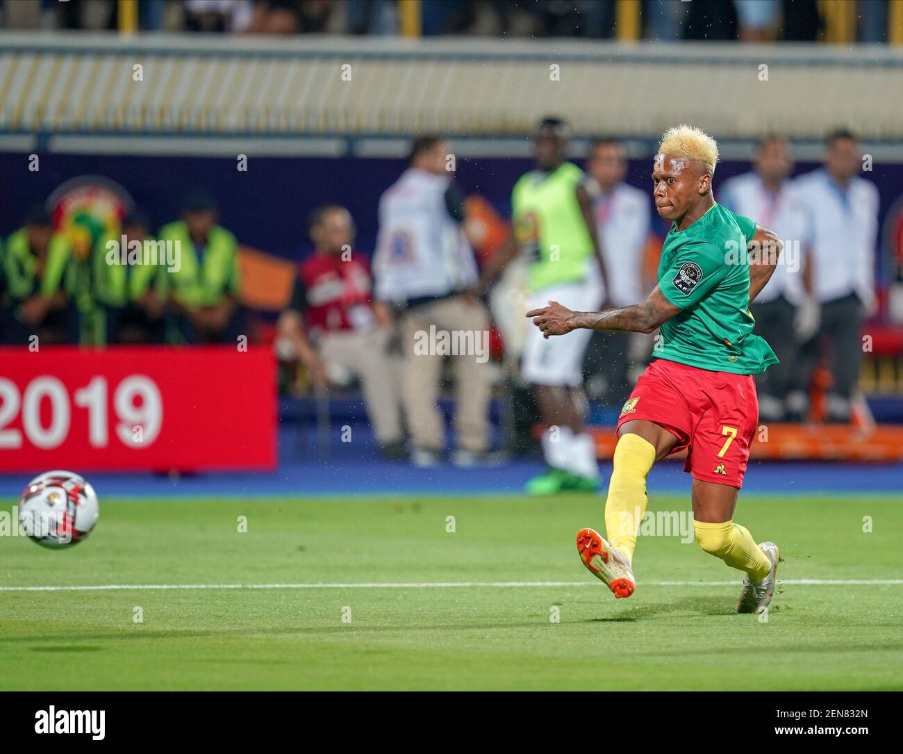 June 29, 2019: Clinton Njie of Cameroon shoots on goal during the 2019 ...
