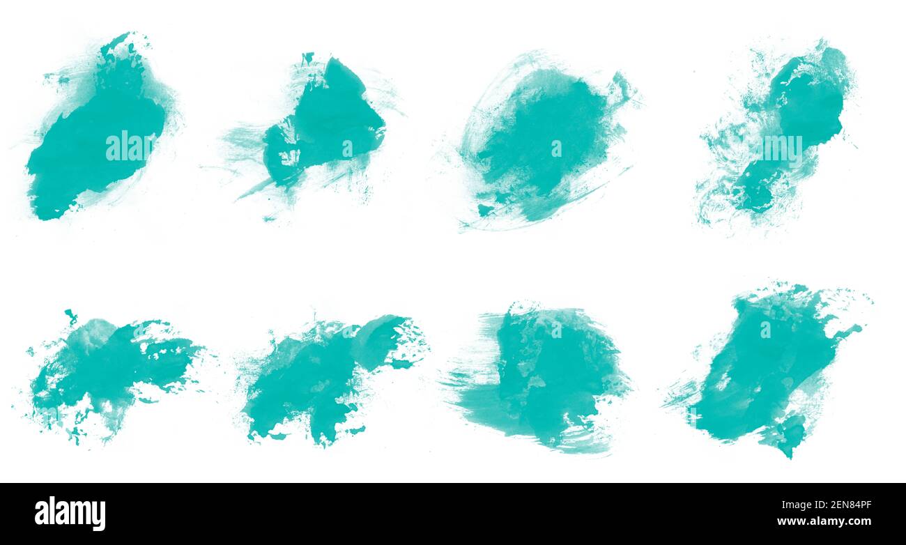 Set of smear brushes isolated on white background. Turquoise brushes ...