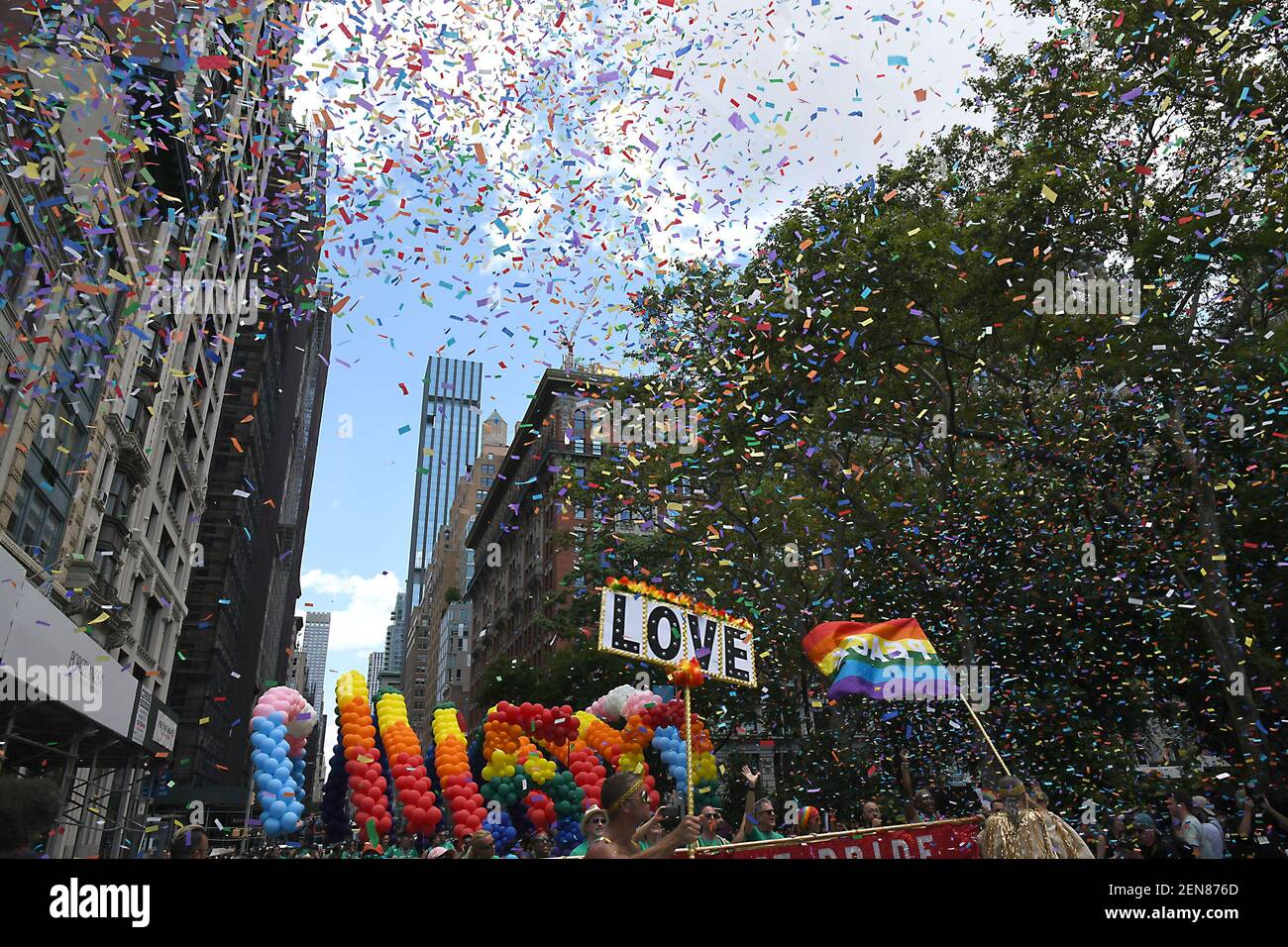 Marchers march in the World Pride NYC Pride March on June 30,2019 on ...