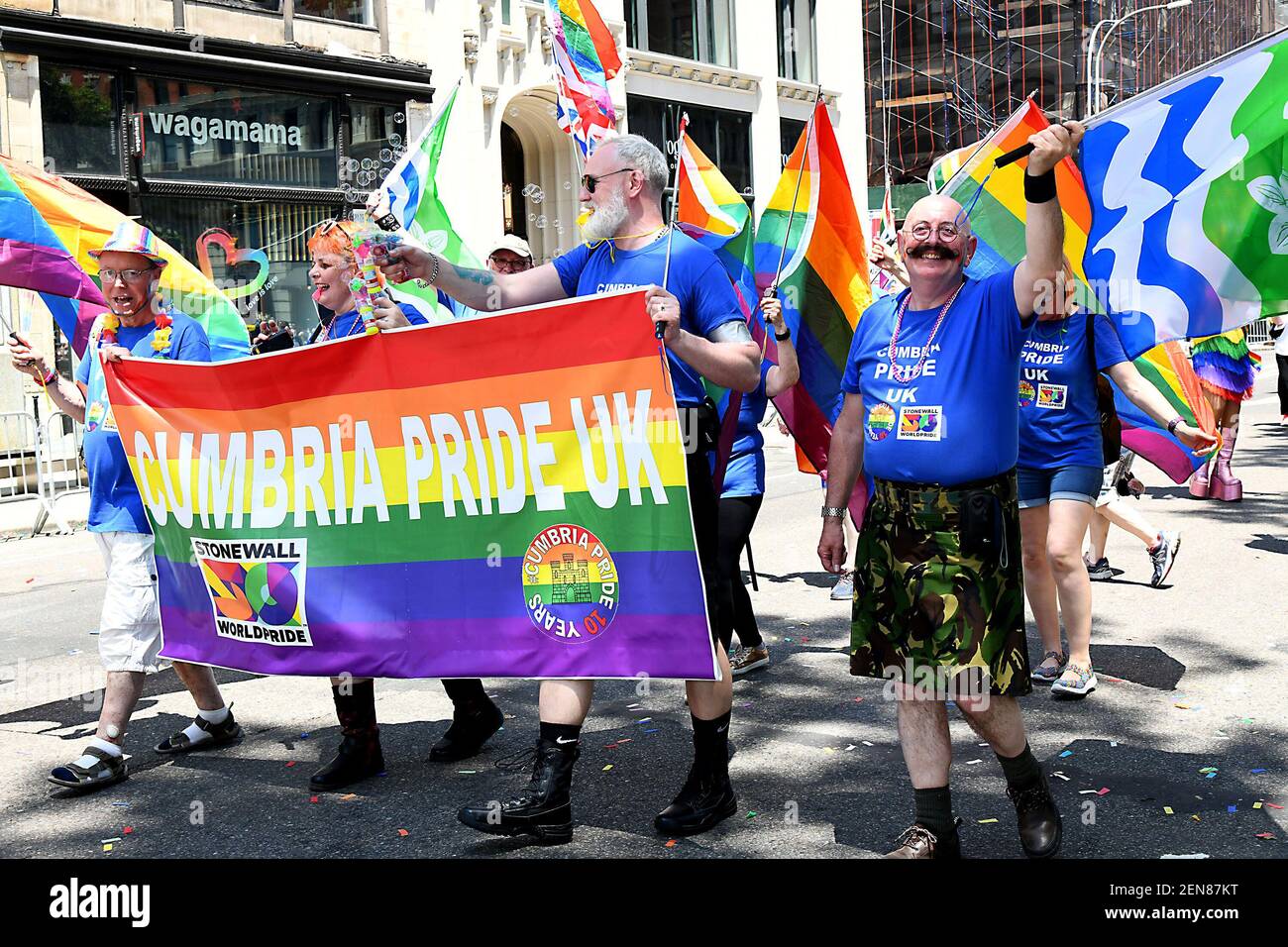 Marchers march in the World Pride NYC Pride March on June 30,2019 on ...