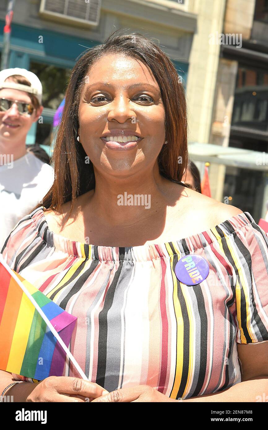 Letisha James march in the World Pride NYC Pride March on June 30,2019 on Fifth Avenue in New ...