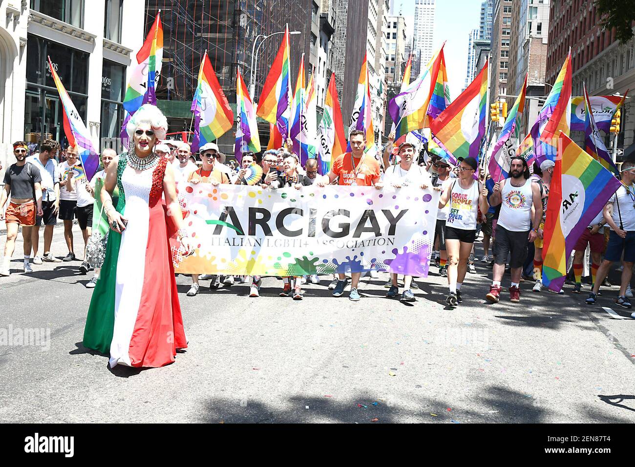 Marchers march in the World Pride NYC Pride March on June 30,2019 on ...