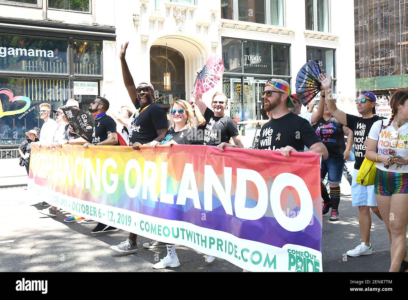 Marchers march in the World Pride NYC Pride March on June 30,2019 on ...