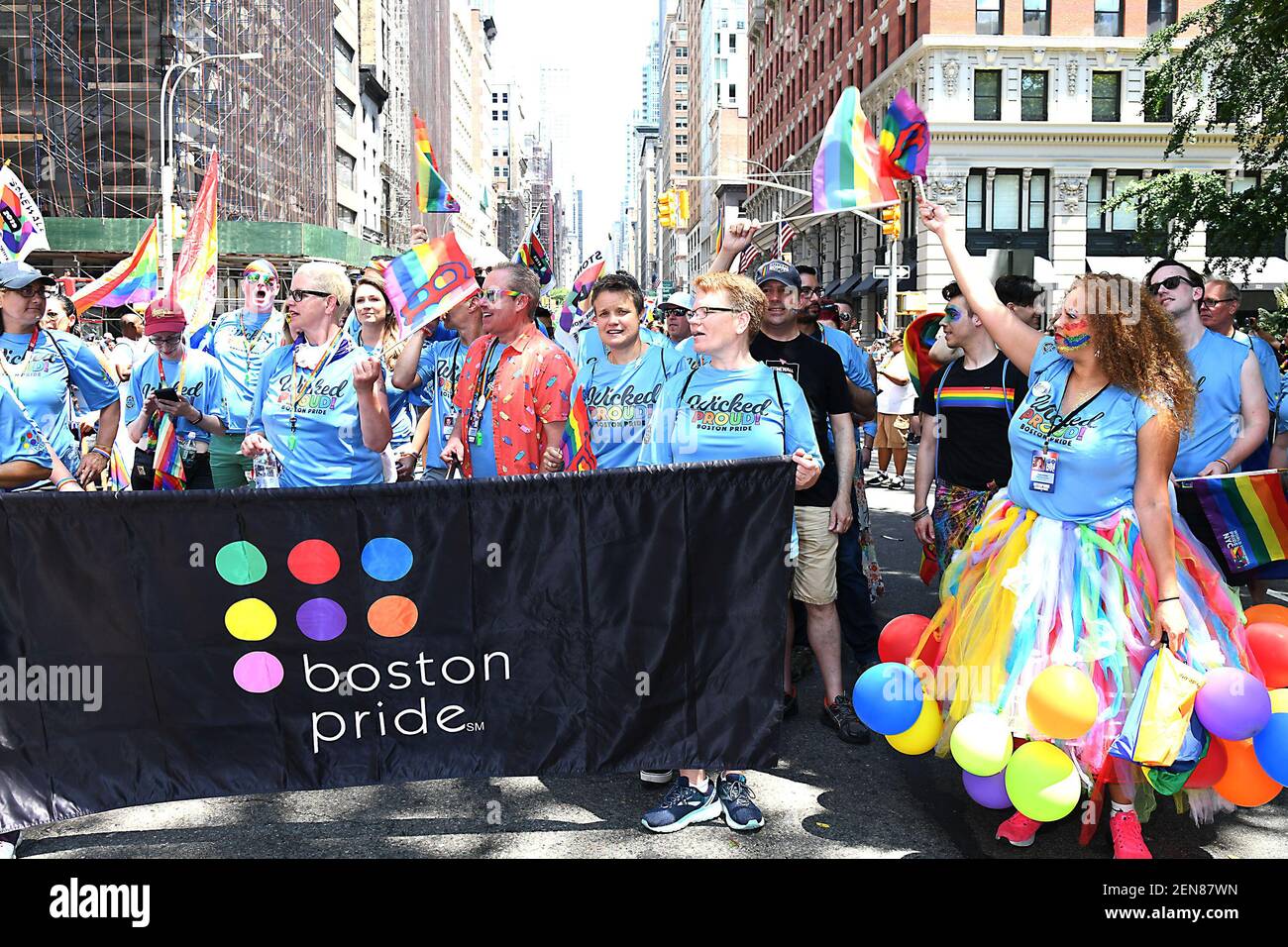 Marchers march in the World Pride NYC Pride March on June 30,2019 on ...