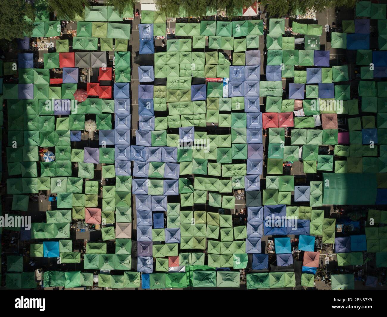 Aerial view of more than 600 colorful tents featuring the shape of ...