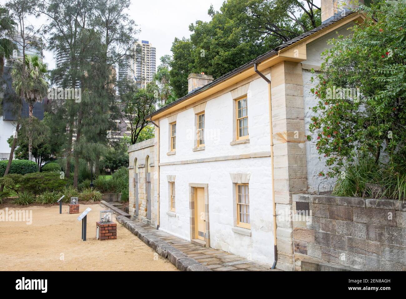 Historic Cadmans cottage at 110 George Street in Sydney city centre ...