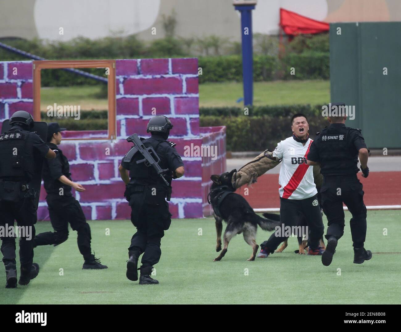 Chinese police officers, including SWAT police officers, take part in a ...