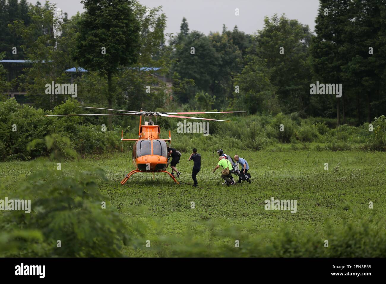 Chinese athlete Sheng Guangqiang wearing a jetwing powered by turbojet ...