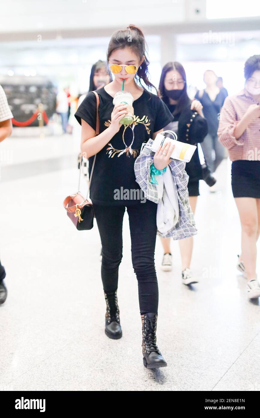 Chinese actress Jelly Lin or Lin Yun arrives at the Beijing Capital ...