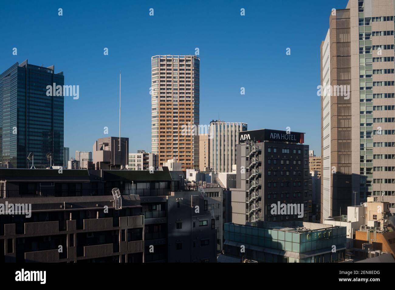 01.01.2018, Tokyo, Japan, Asia - Cityscape with high-rise buildings ...