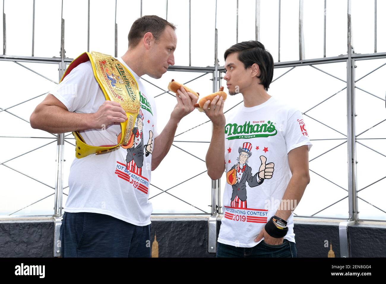 (L-R) Number one World ranked eater Joseph Christian "Joey" Chestnut ...